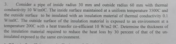 Solved 3. Consider a pipe of inside radius 30 mm and outside | Chegg.com