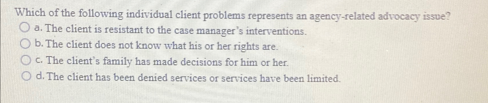 Solved Which of the following individual client problems | Chegg.com