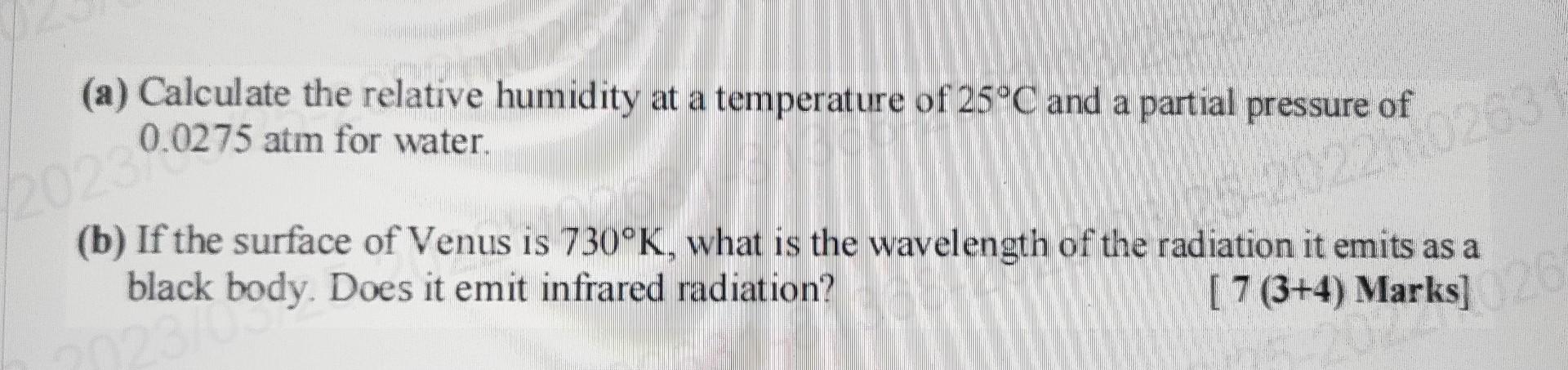 Solved (a) Calculate the relative humidity at a temperature | Chegg.com