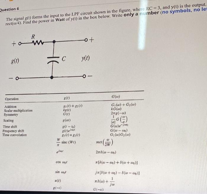 Solved The signal g(t) forms the input to the LPF circuit | Chegg.com