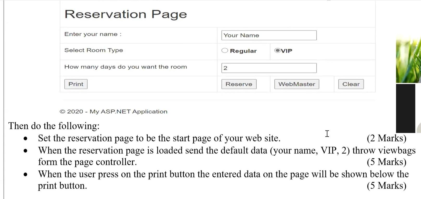 Solved Reservation Page Enter your name: Your Name Select | Chegg.com