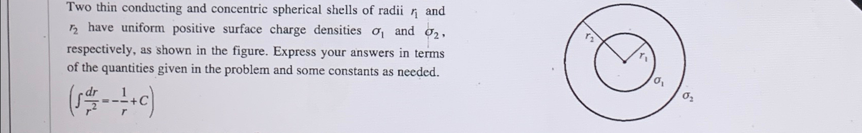 Two thin conducting and concentric spherical shells | Chegg.com