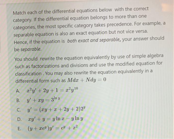 Solved Match each of the differential equations below with | Chegg.com