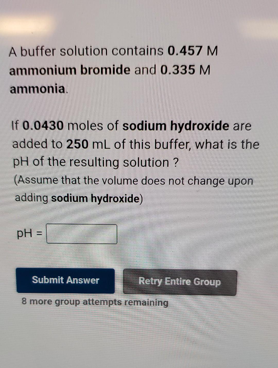 Solved A buffer solution contains 0.457 M ammonium bromide | Chegg.com