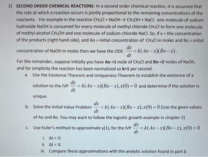 Solved SECOND ORDER CHEMICAL REACTIONS: In a second order | Chegg.com