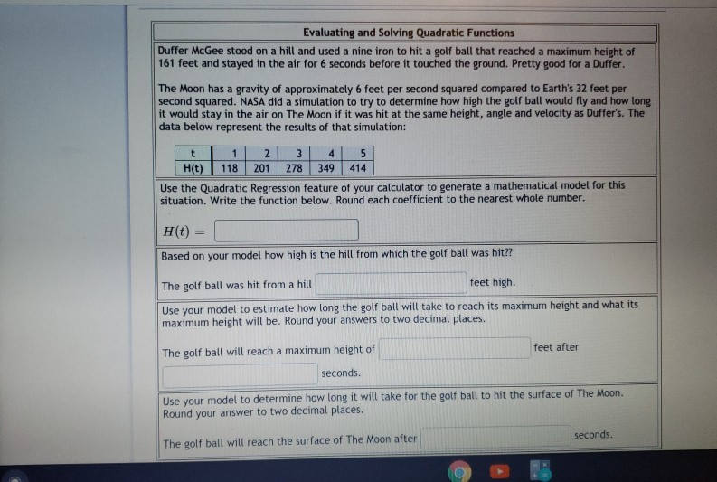 Solved Evaluating and Solving Quadratic Functions Duffer | Chegg.com