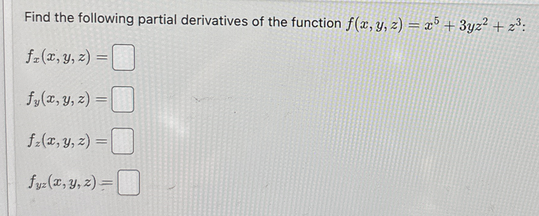 Solved Find the following partial derivatives of the | Chegg.com