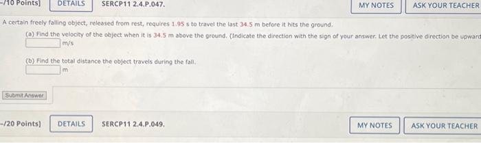 Solved A Certain Freely Falling Object Released From Rest