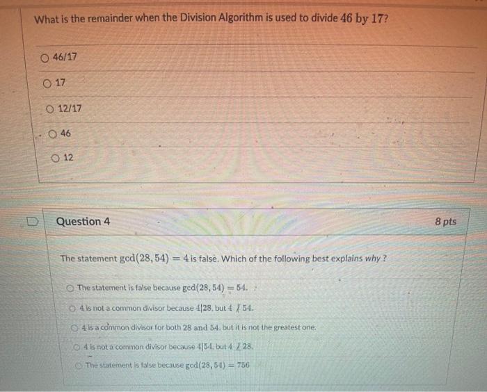 What is the remainder when the Division Algorithm is | Chegg.com