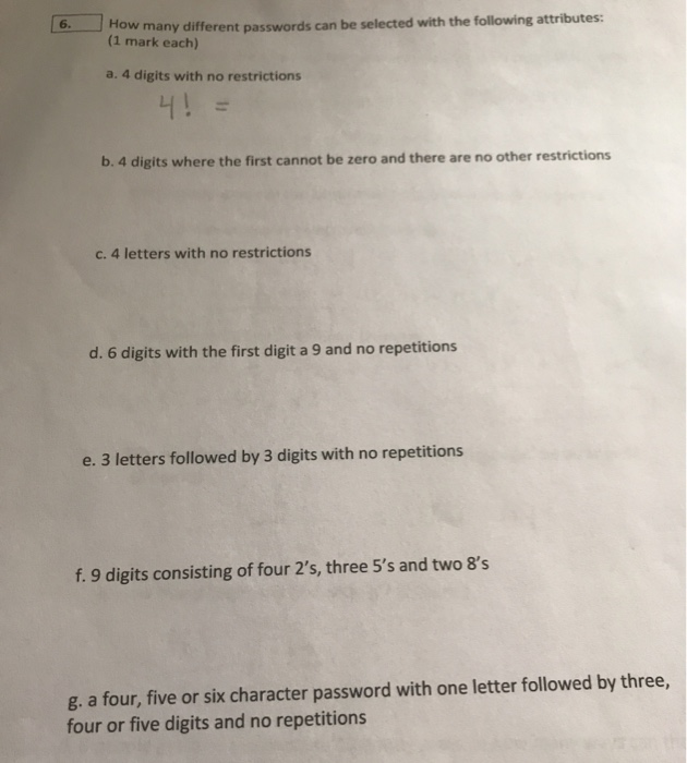 Solved 6. How many different passwords can be selected with | Chegg.com