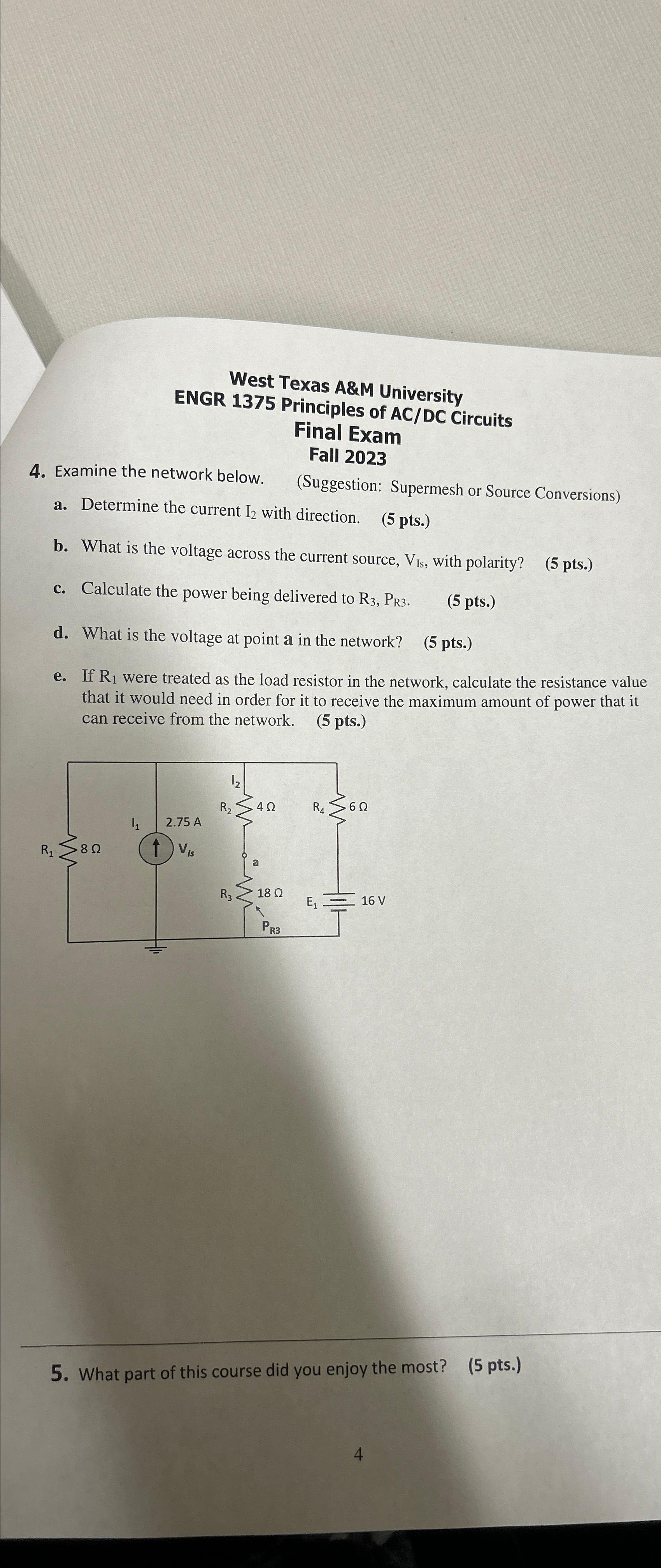 Solved West Texas A&M University ENGR 1375 ﻿Principles of | Chegg.com