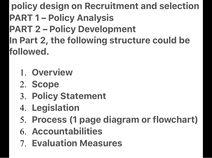 Solved policy design on Recruitment and selection PART 1 - | Chegg.com