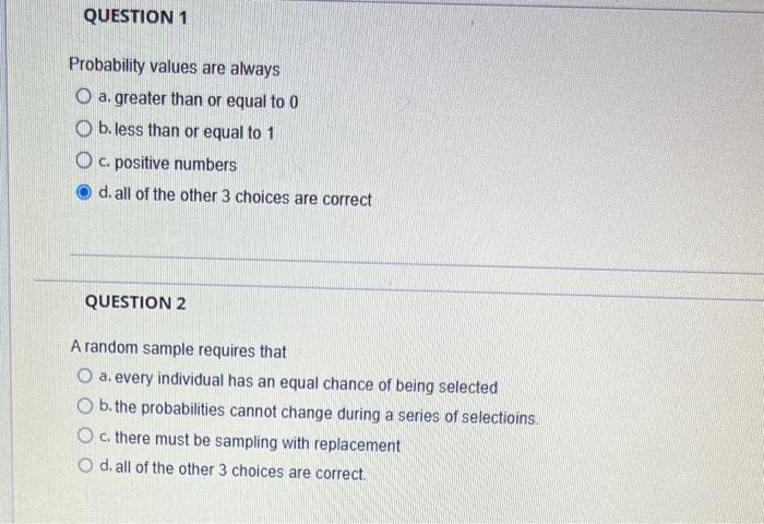 Solved Probability values are always a. greater than or | Chegg.com