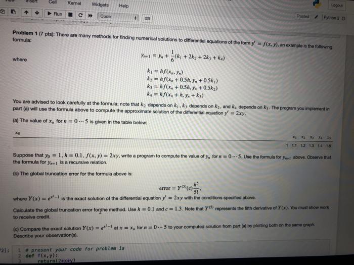 Solved ben Cell Kernel Widgets Help Logout Run с Code | Chegg.com