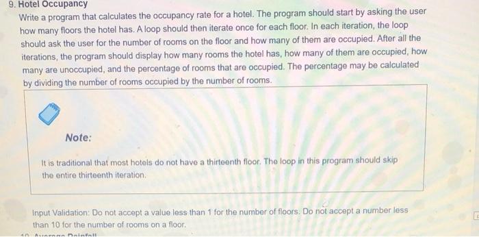 Solved 9. Hotel Occupancy Write a program that calculates | Chegg.com