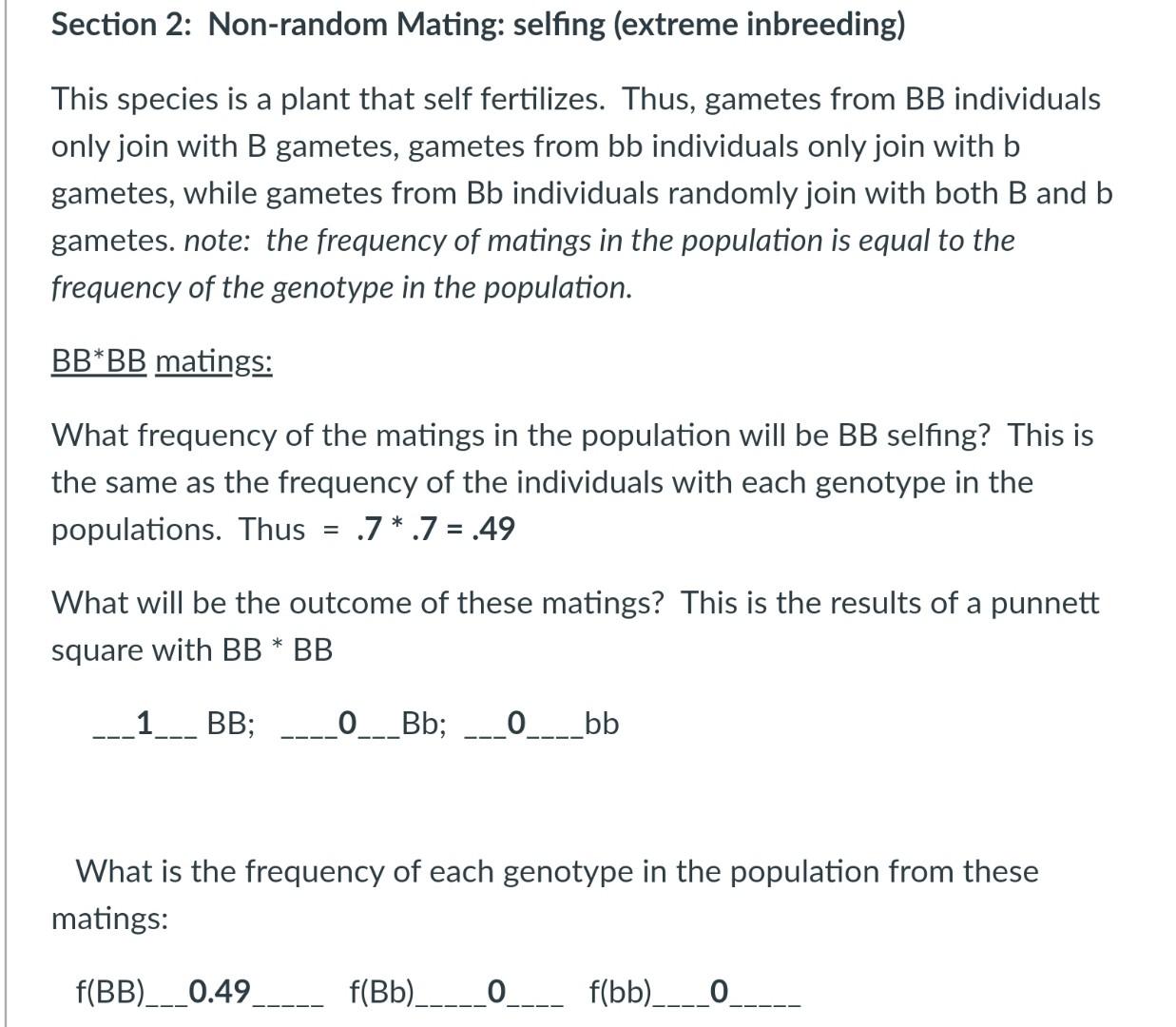Solved Section 2: Non-random Mating: selfing (extreme | Chegg.com
