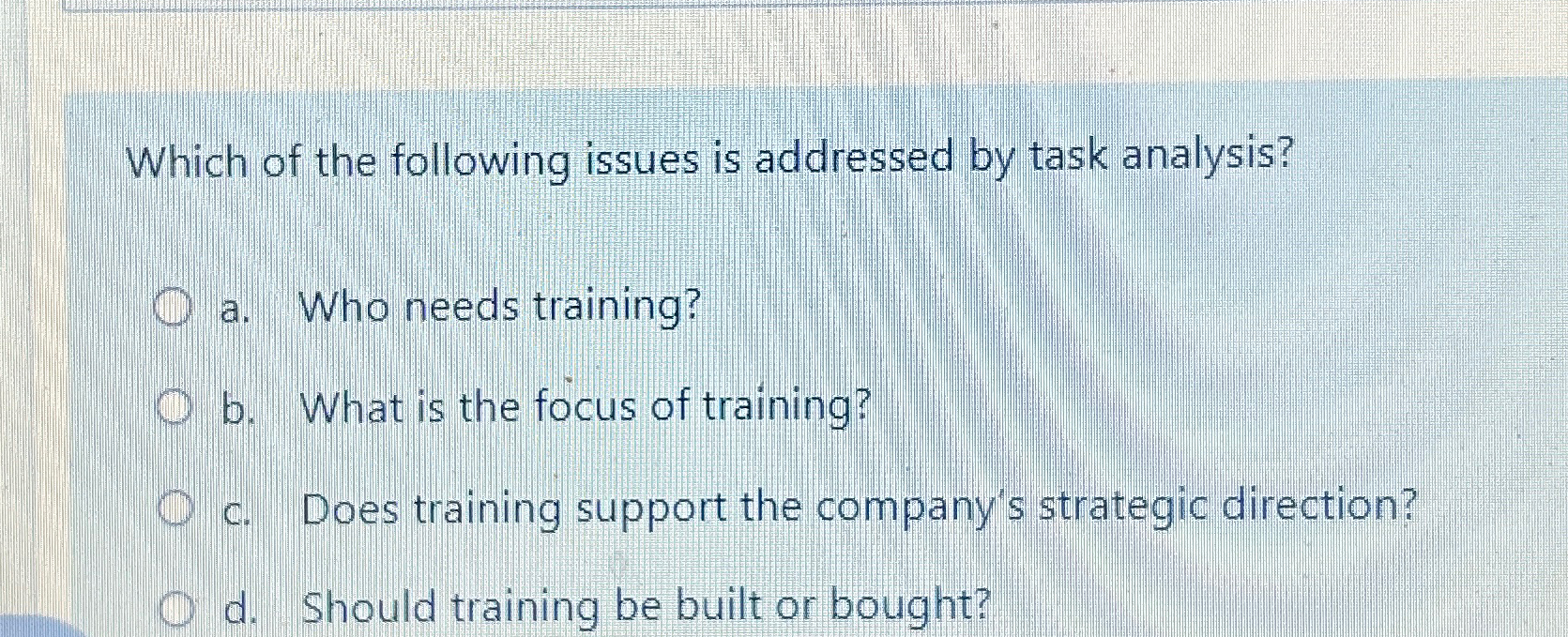 Solved Which of the following issues is addressed by task | Chegg.com