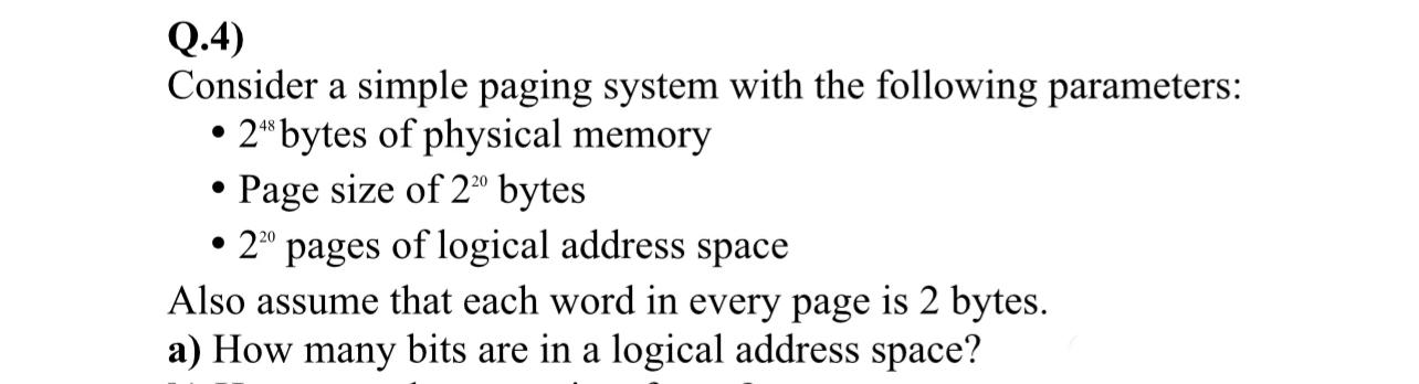Solved Q.4)Consider a simple paging system with the | Chegg.com