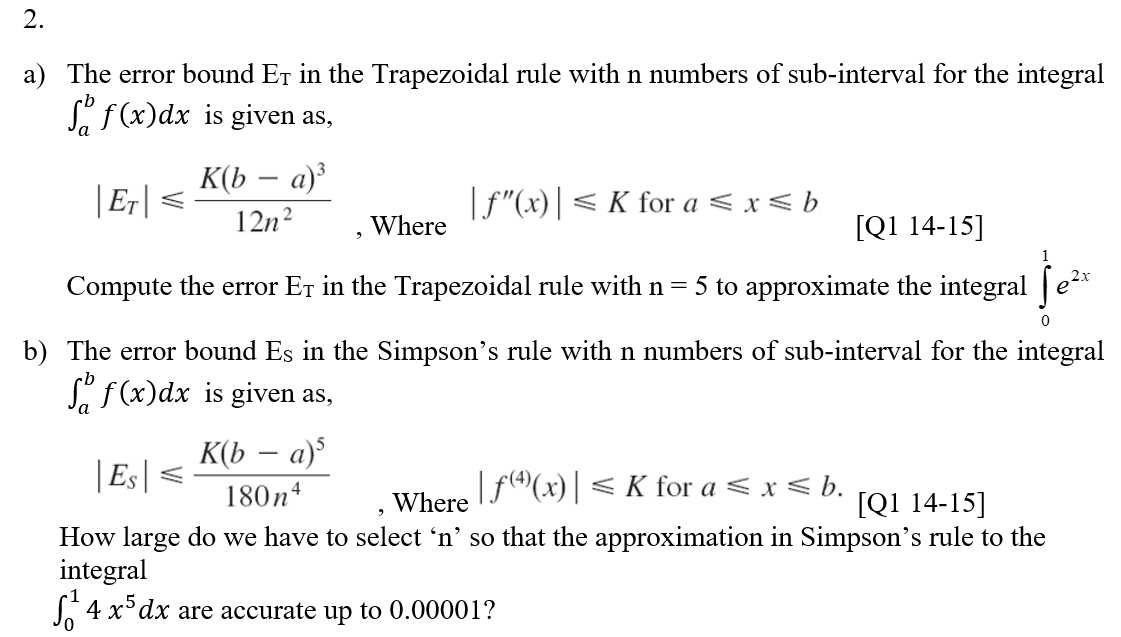 Solved a) ﻿The error bound ET ﻿in the Trapezoidal rule with | Chegg.com