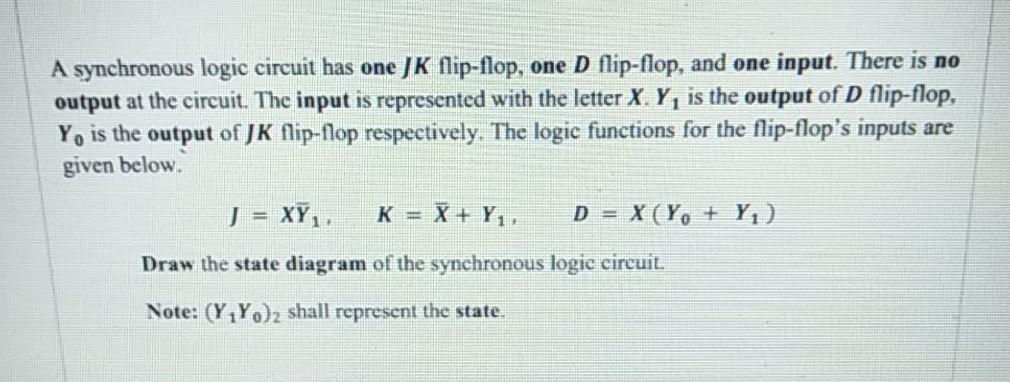 Solved A synchronous logic circuit has one JK flip-flop, one | Chegg.com