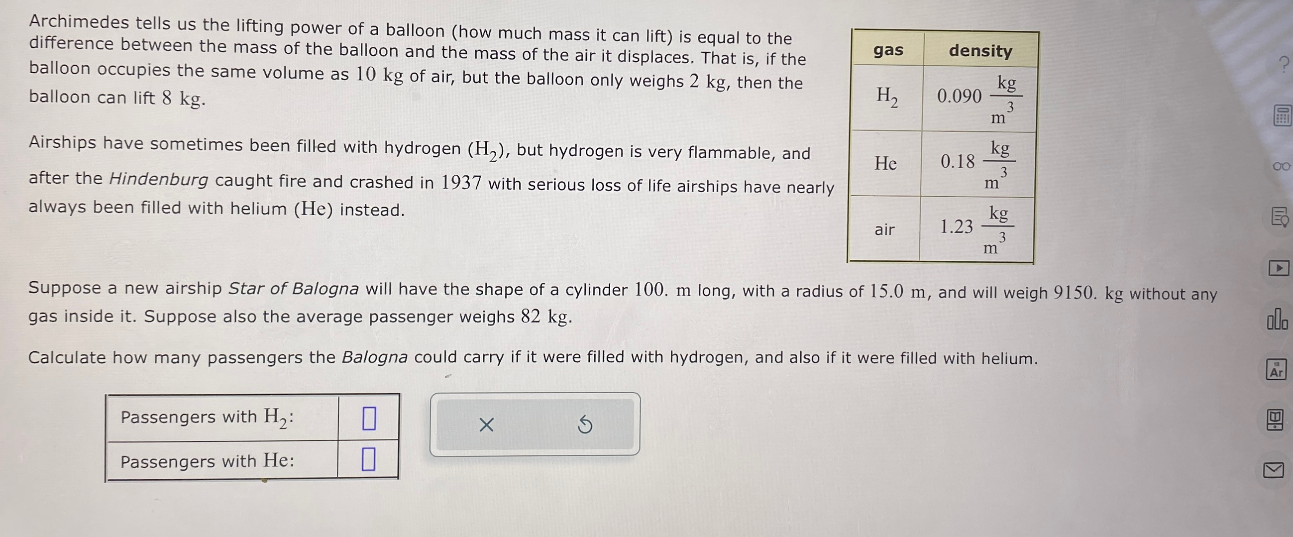 Solved Archimedes tells us the lifting power of a balloon | Chegg.com