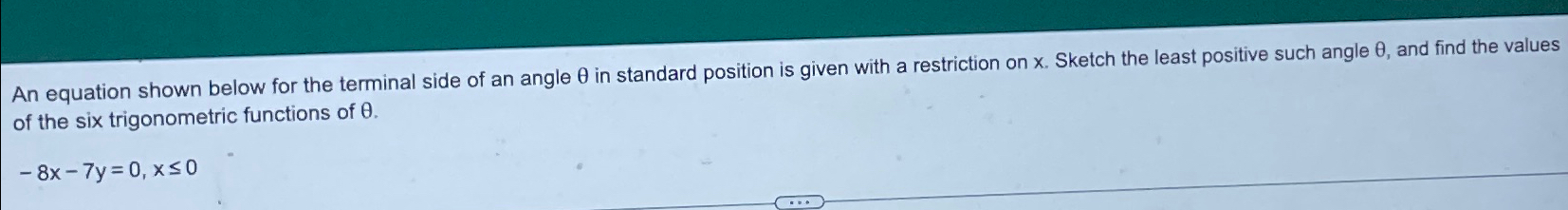Solved An equation shown below for the terminal side of an | Chegg.com