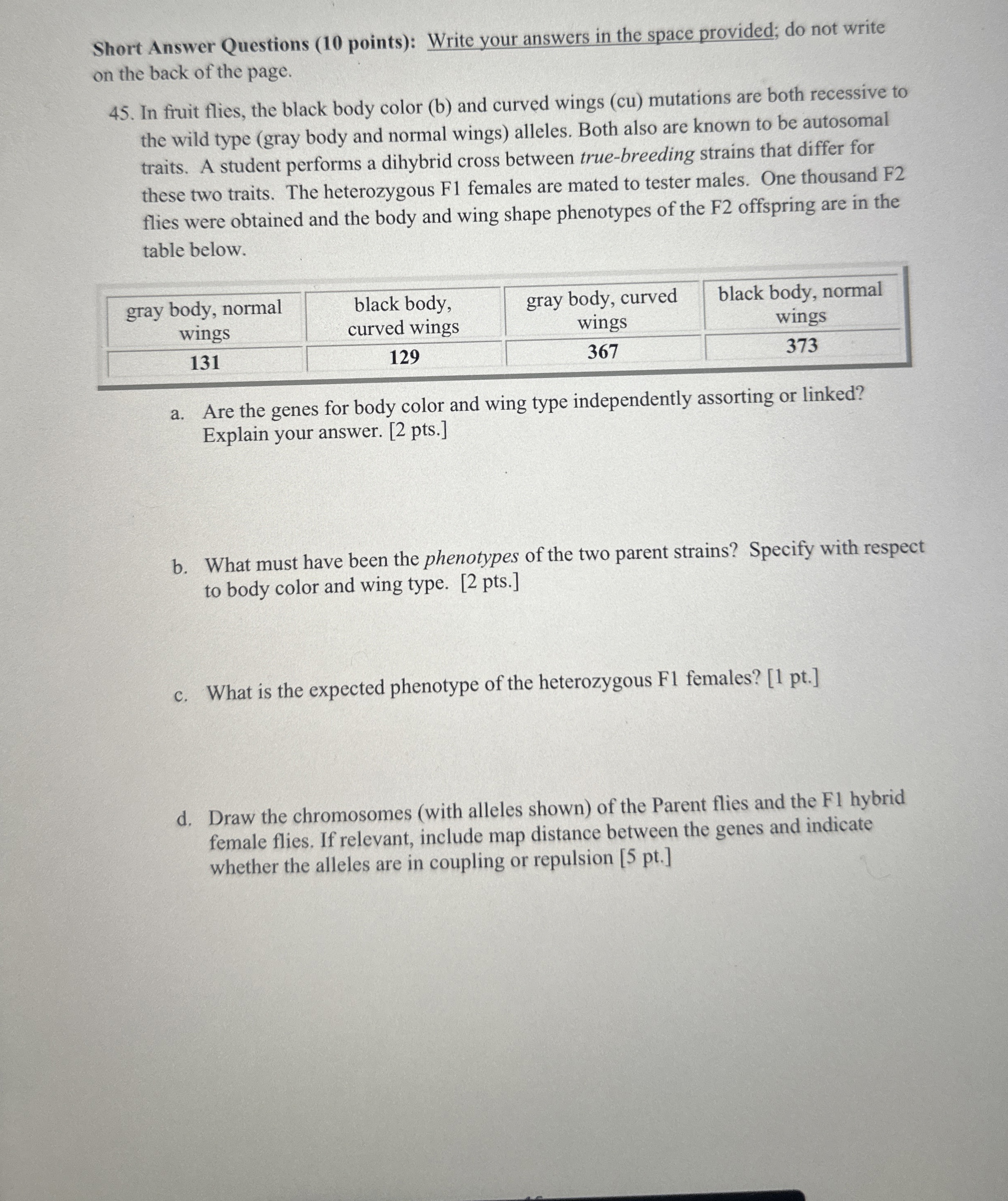 Solved Short Answer Questions (10 ﻿points): Write your | Chegg.com