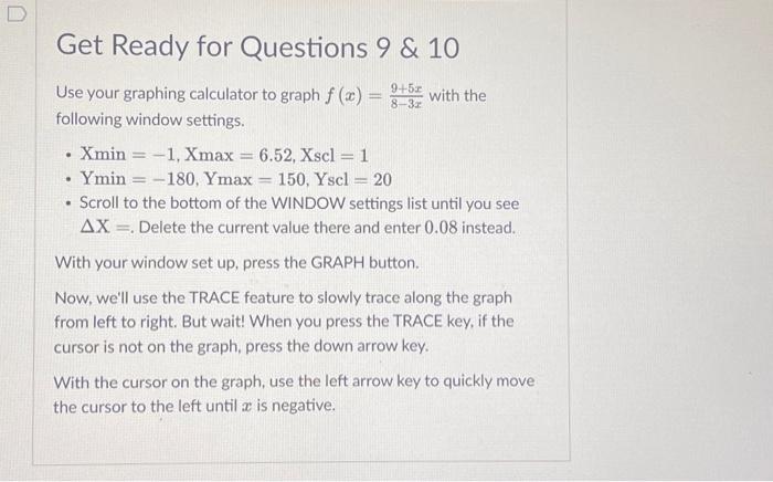 Solved Get Ready for Questions 9 \& 10 Use your graphing | Chegg.com