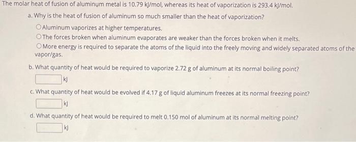 Solved The molar heats of fusion and vaporization for water | Chegg.com
