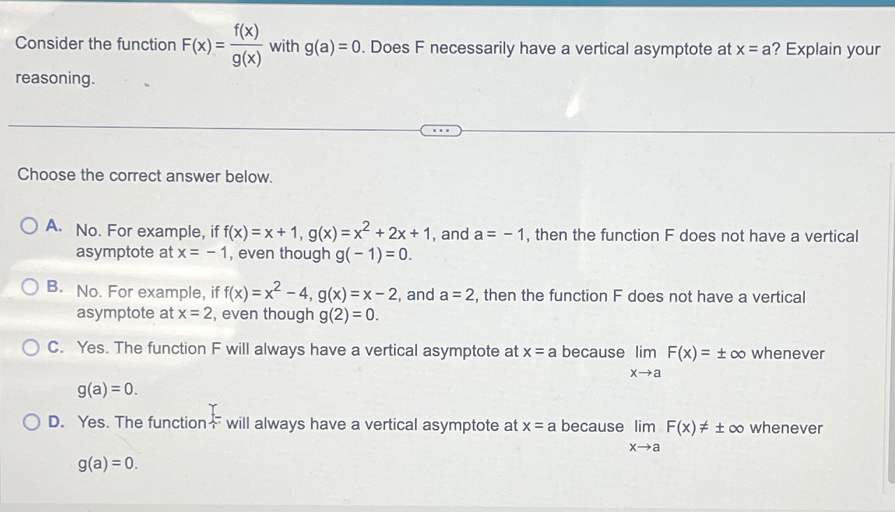 Solved Consider the function F(x)=f(x)g(x) ﻿with g(a)=0. | Chegg.com