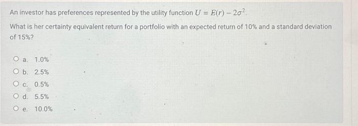 Solved An investor has preferences represented by the | Chegg.com