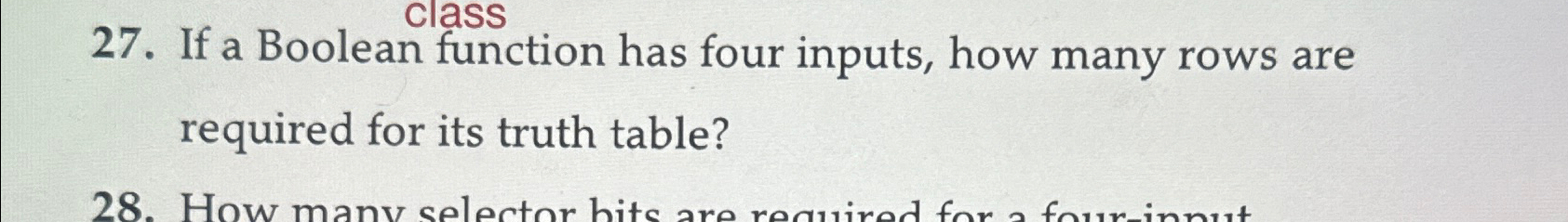 Solved If a Boolean function has four inputs, how many rows | Chegg.com
