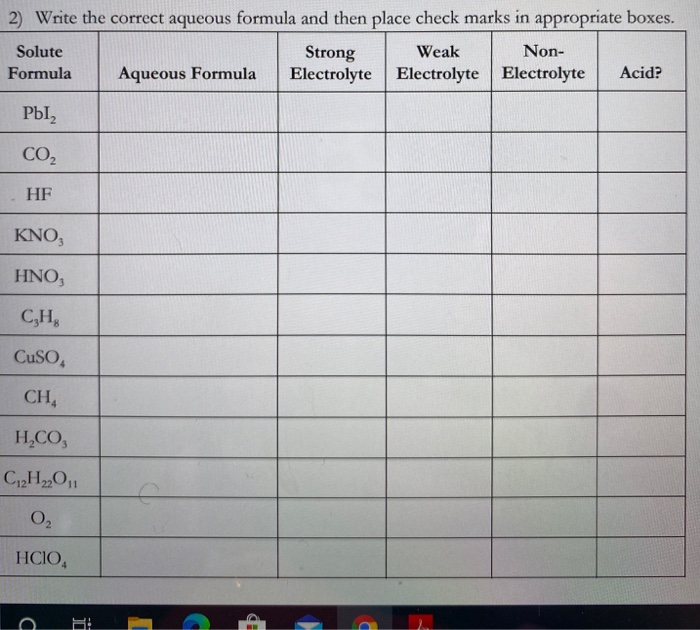 Solved 2) Write the correct aqueous formula and then place | Chegg.com