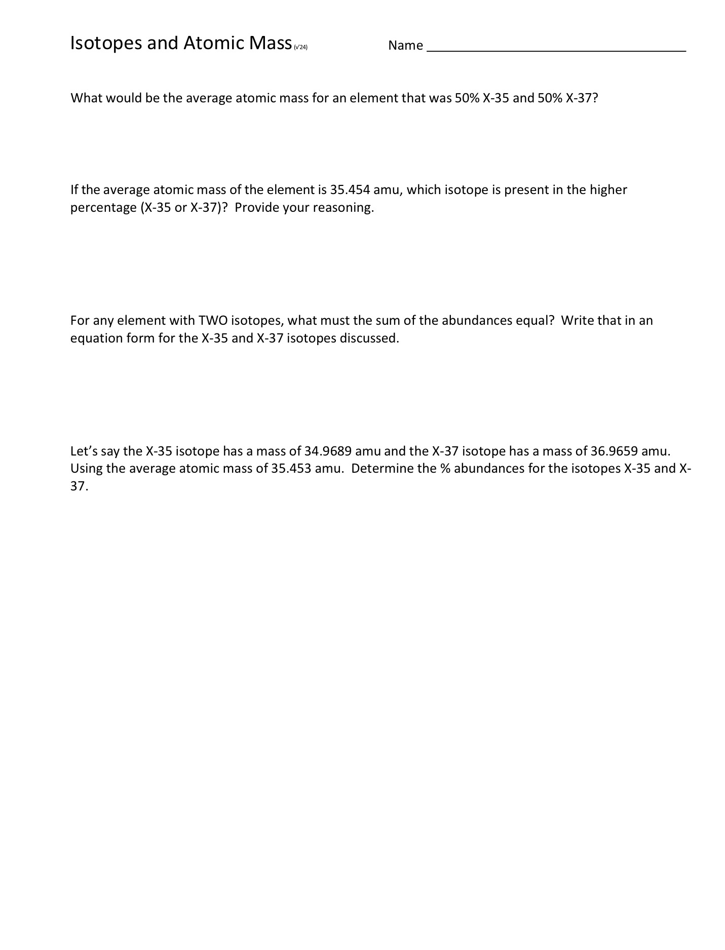 Solved What would be the average atomic mass for an element | Chegg.com