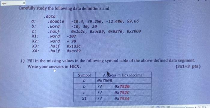 Solved 1) Fill in the missing values in the following symbol | Chegg.com