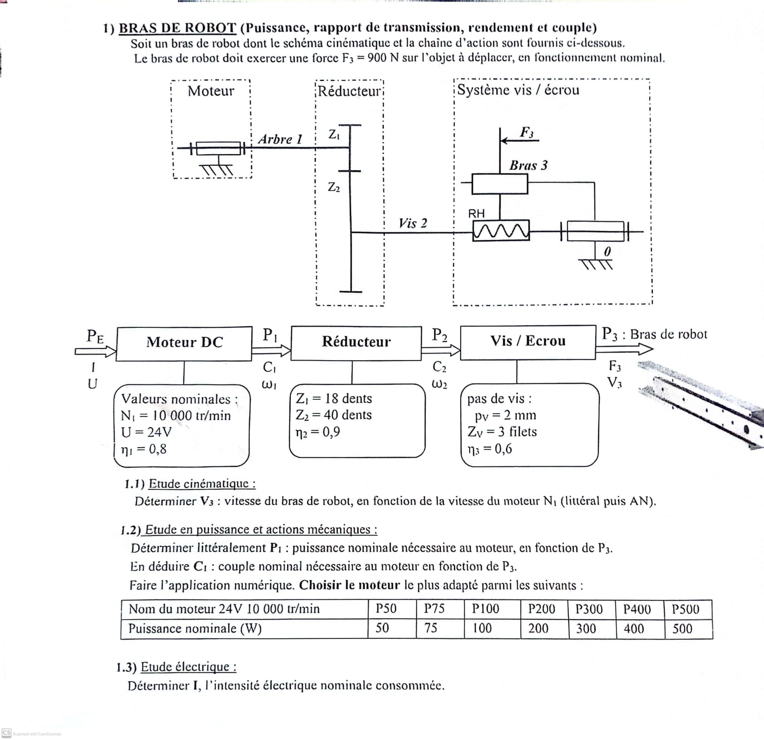 BRAS DE ROBOT (Puissance, ﻿rapport de transmission, | Chegg.com