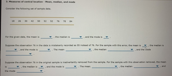Solved 3. Measures of central location - Mean, median, and | Chegg.com