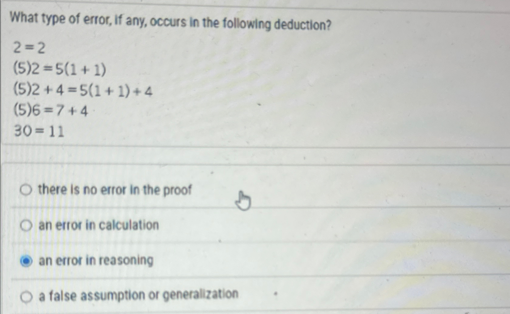 Solved What type of error, if any, occurs in the following | Chegg.com