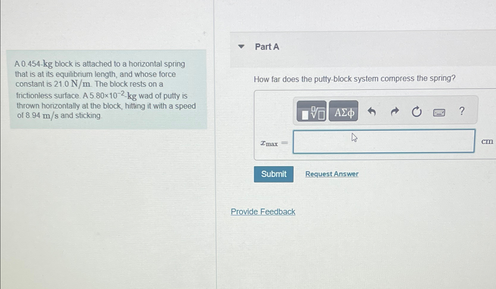 Solved Part AA 0.454-kg block is attached to a horizontal | Chegg.com