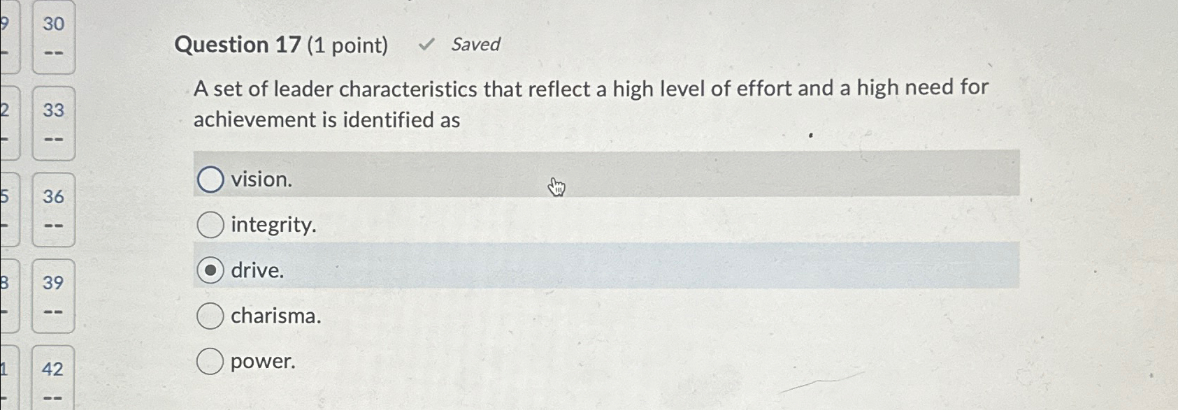 Solved Question 17 (1 ﻿point) ﻿SavedA set of leader | Chegg.com