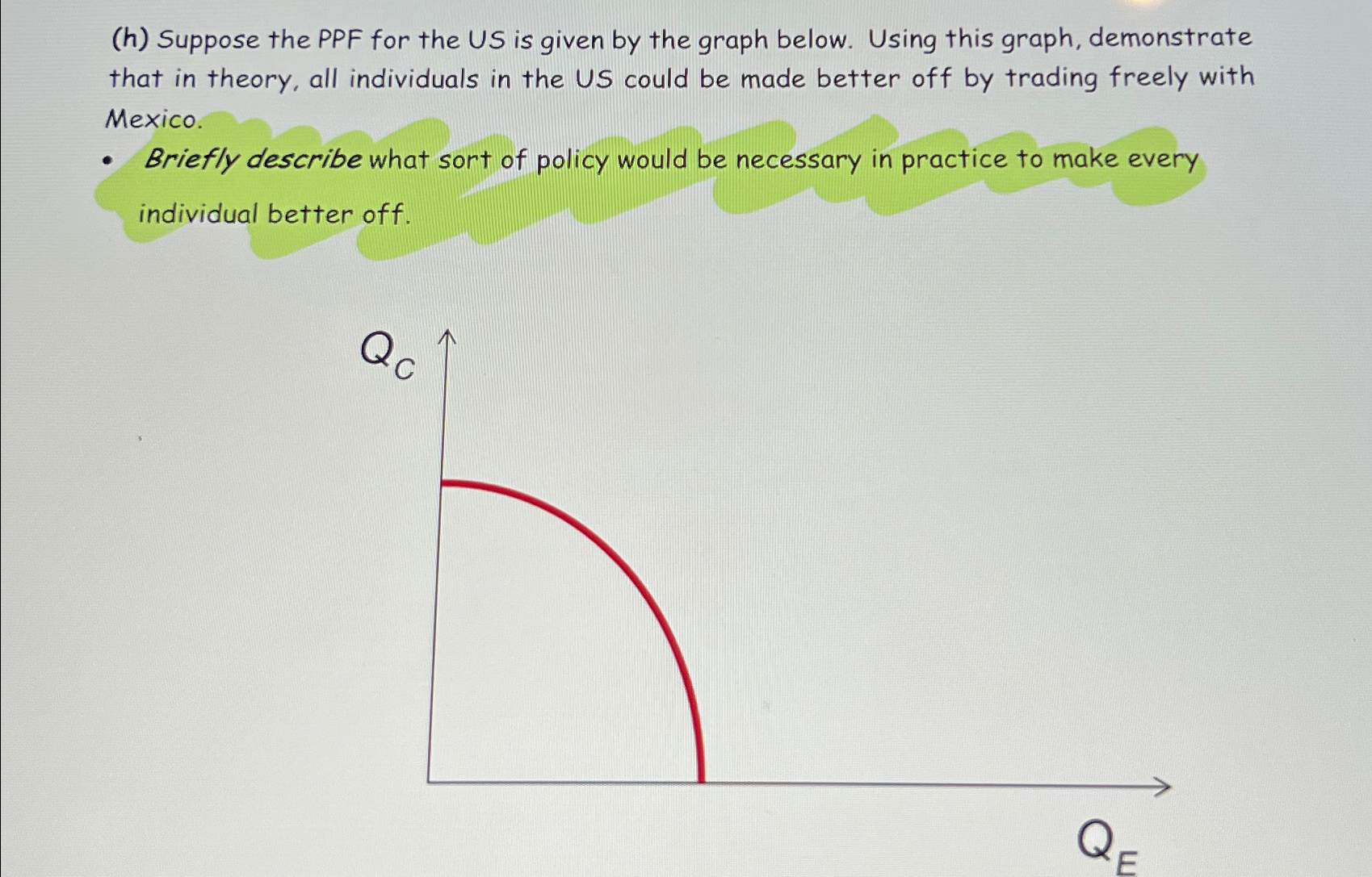 Solved (h) ﻿Suppose the PPF for the US is given by the graph | Chegg.com