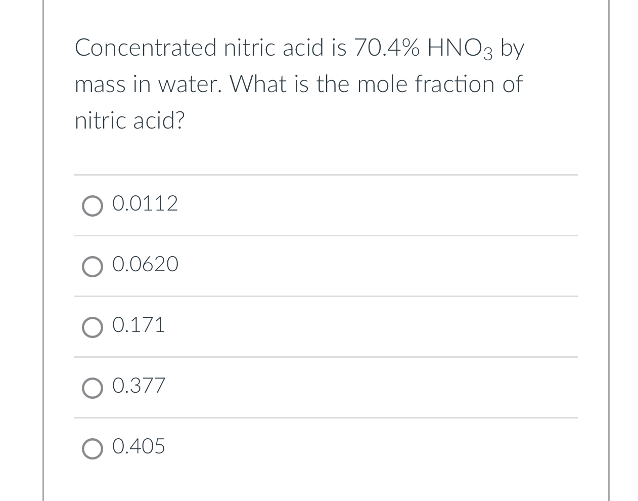 Solved Concentrated nitric acid is 70.4%HNO3 ﻿by mass in | Chegg.com