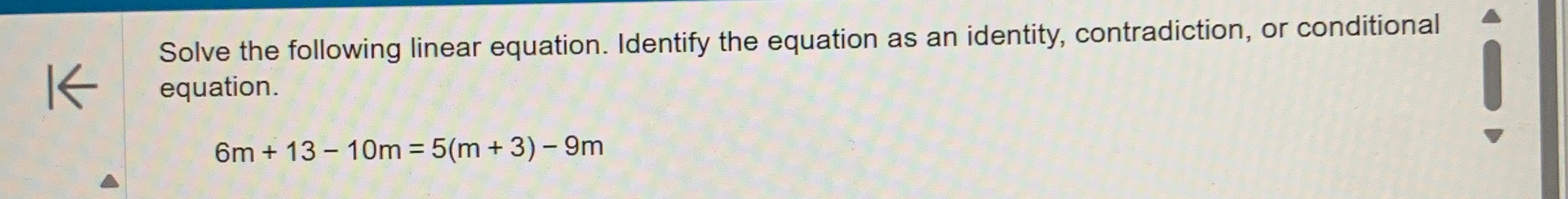 Solved Solve the following linear equation. Identify the | Chegg.com