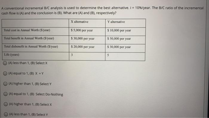 Solved A conventional incremental B/C analysis is used to | Chegg.com