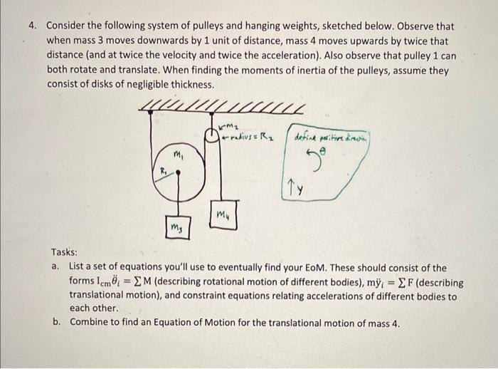 Solved 4. Consider the following system of pulleys and | Chegg.com