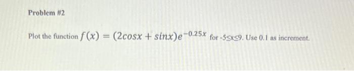 Solved Plot the function f(x)=(2cosx+sinx)e−0.25x for | Chegg.com