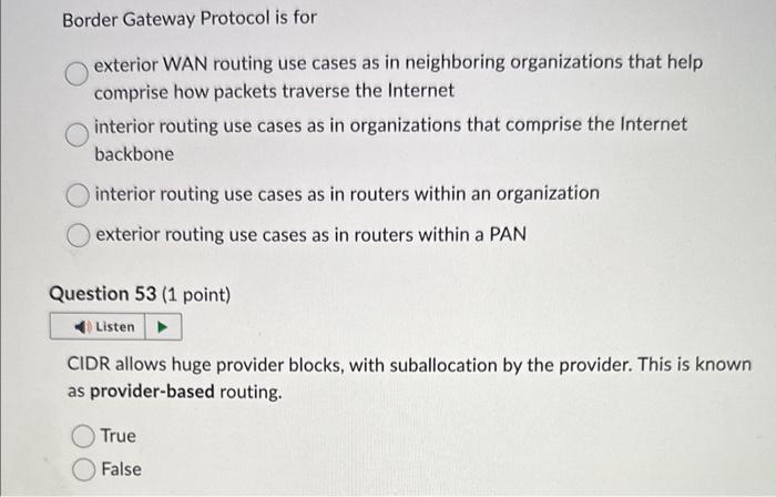 Solved Border Gateway Protocol is for exterior WAN routing | Chegg.com