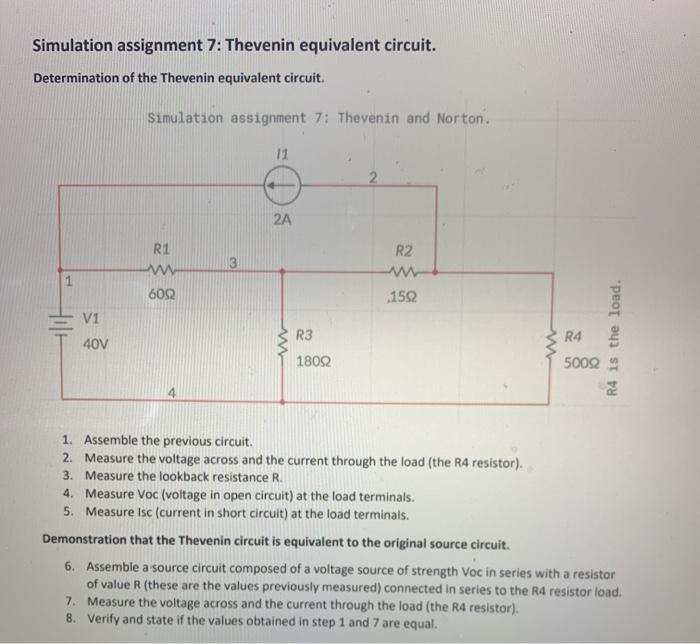 Solved Simulation assignment 7: Thevenin equivalent circuit. | Chegg.com