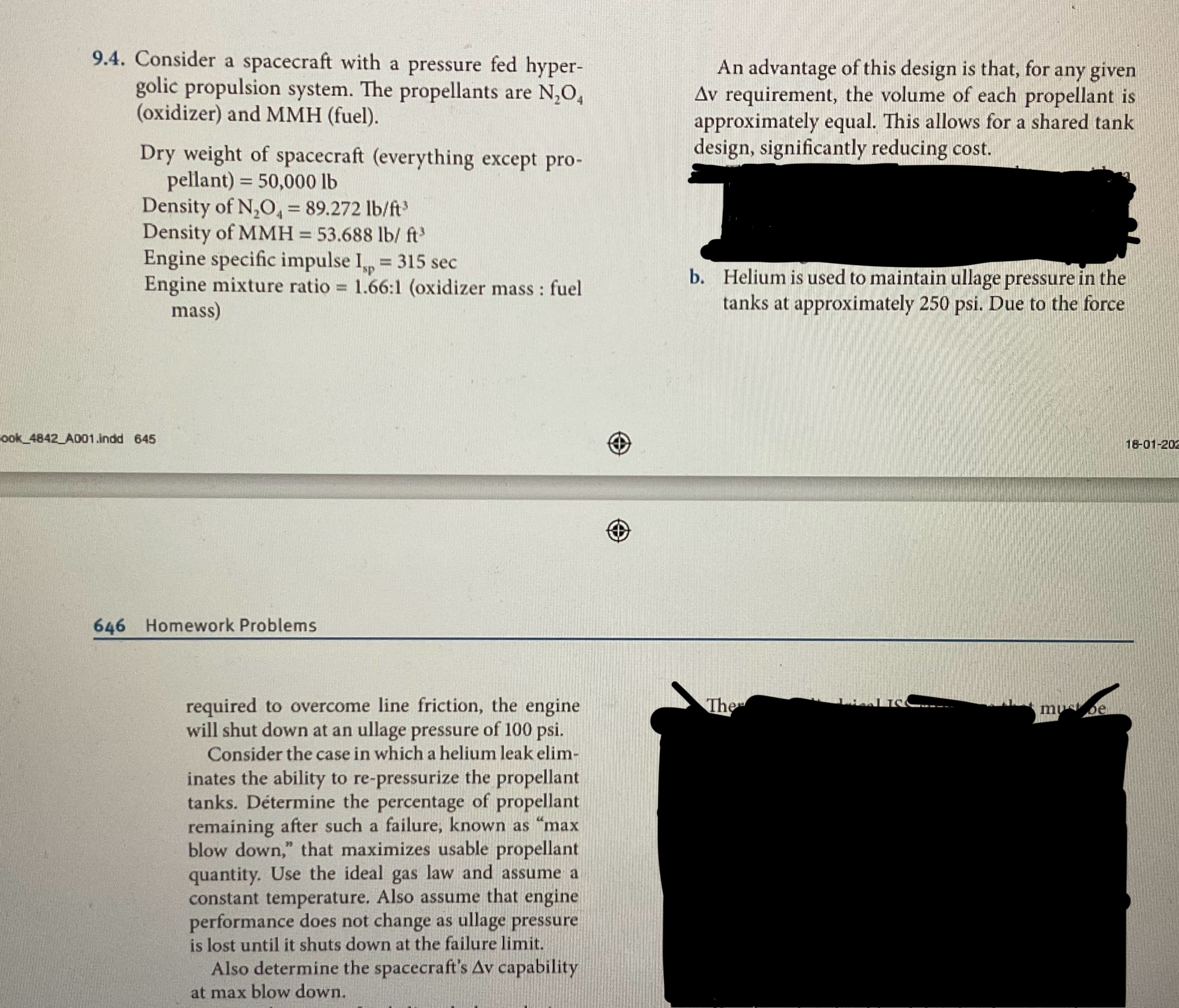 Solved 9.4. ﻿Consider a spacecraft with a pressure fed | Chegg.com