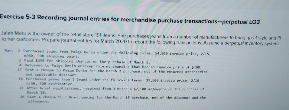 Solved Exercise 5-3 Recording journal entries for | Chegg.com